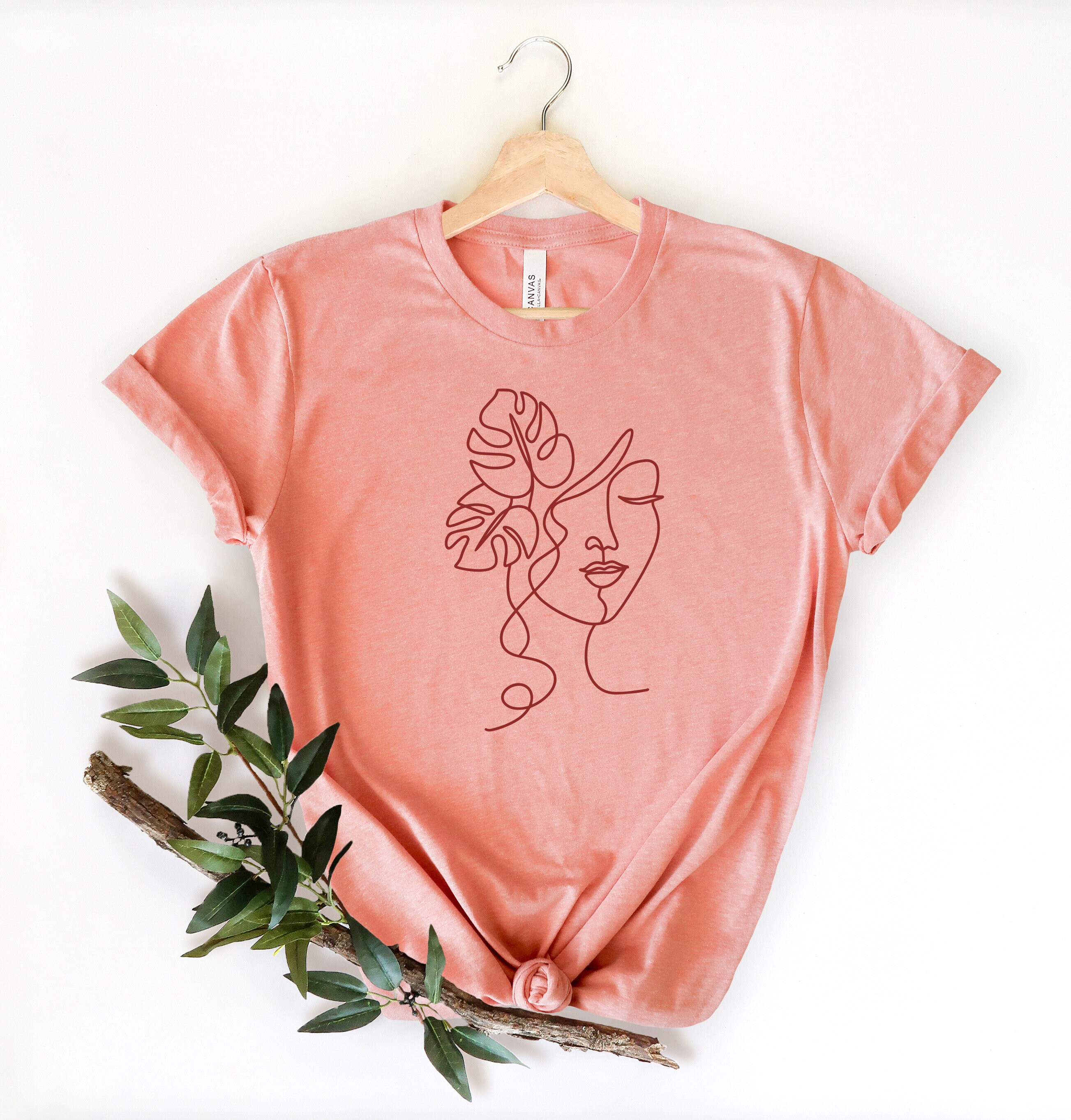Woman Face With Monstera Shirt Monstera Shirt Face Line - Etsy