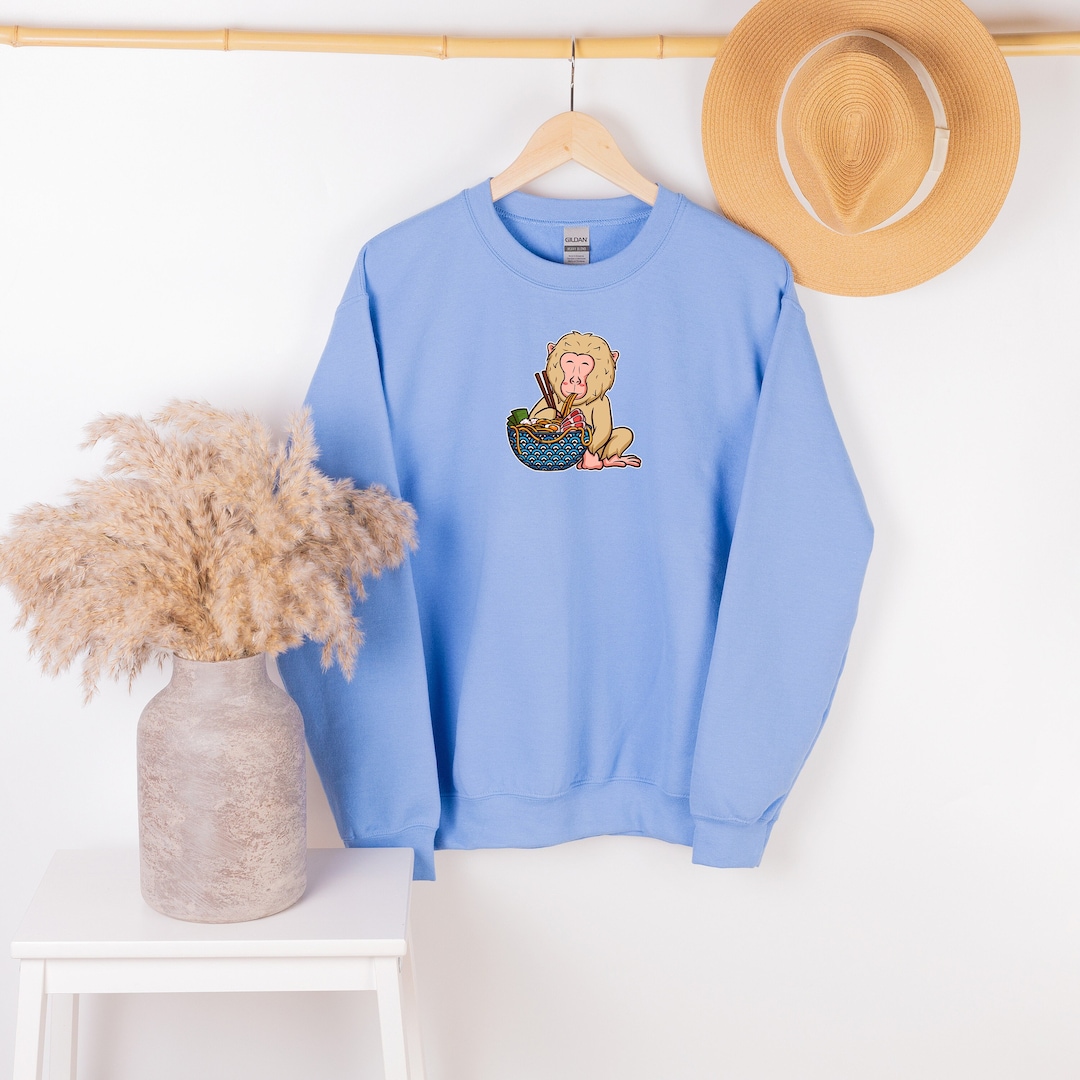 Macaque Monkey Eating Ramen Sweatshirt, Macaque Monkey Sweatshirt ...