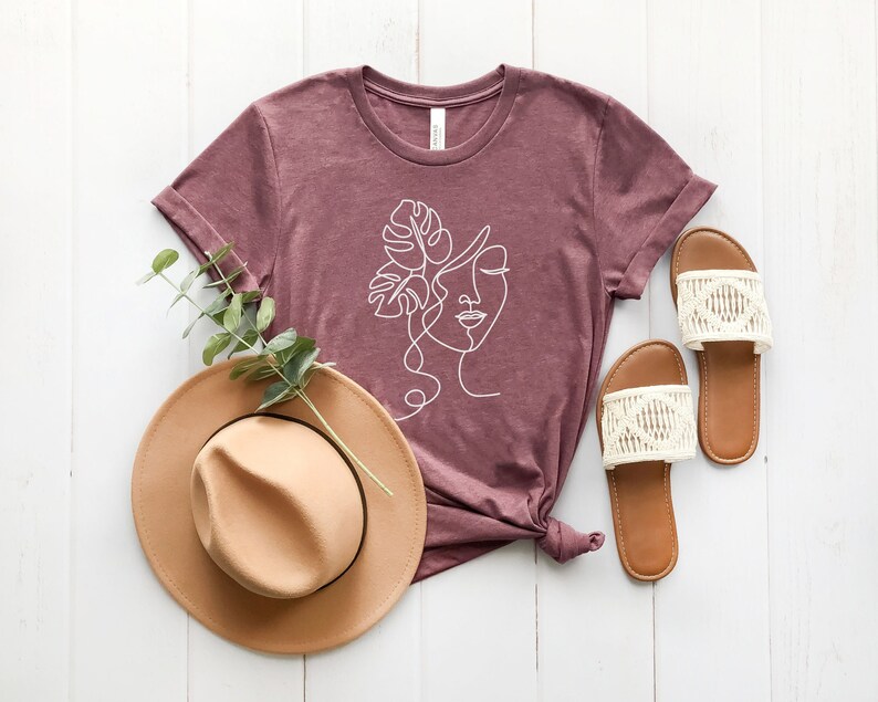 Woman Face With Monstera Shirt Monstera Shirt Face Line - Etsy