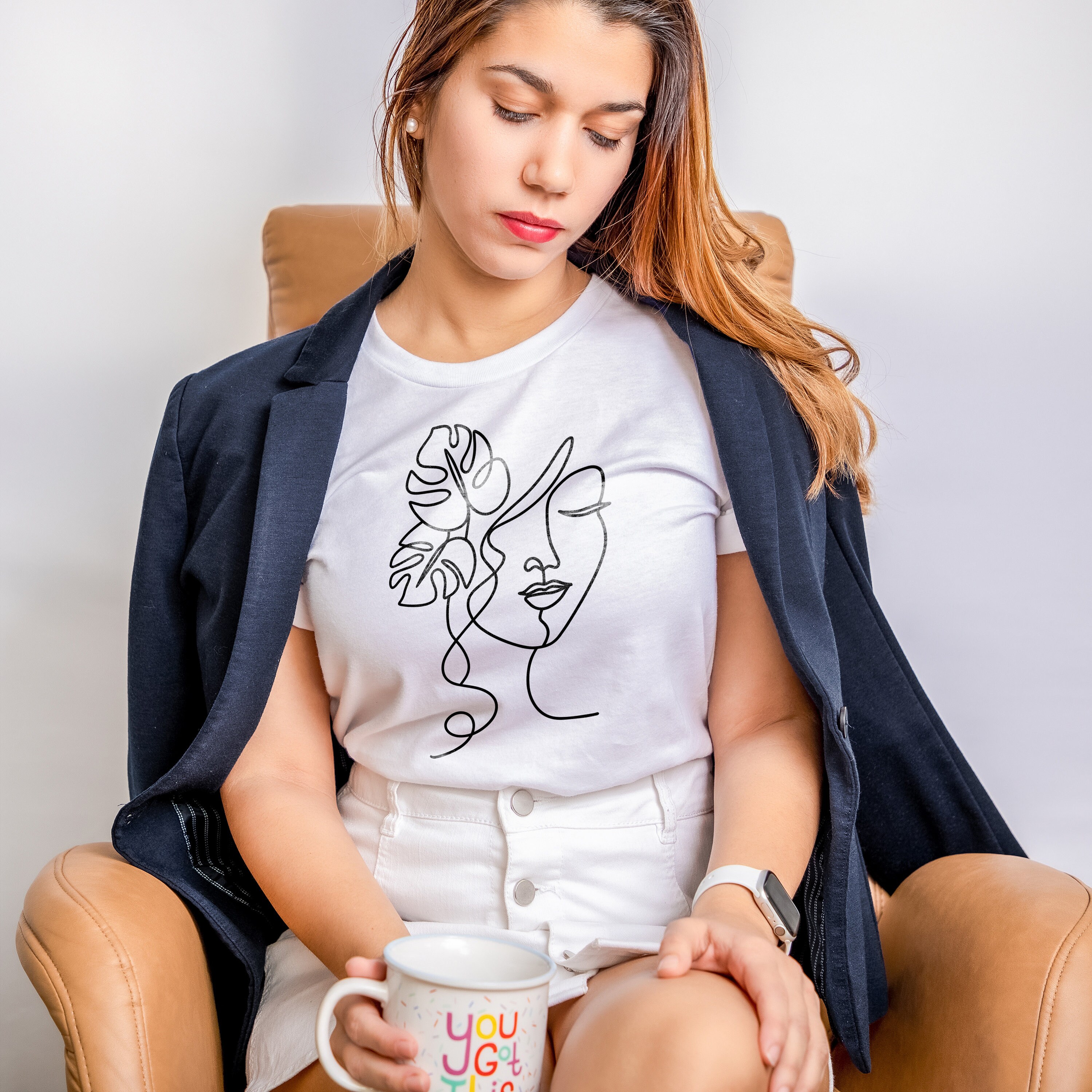 Woman Face With Monstera Shirt Monstera Shirt Face Line - Etsy