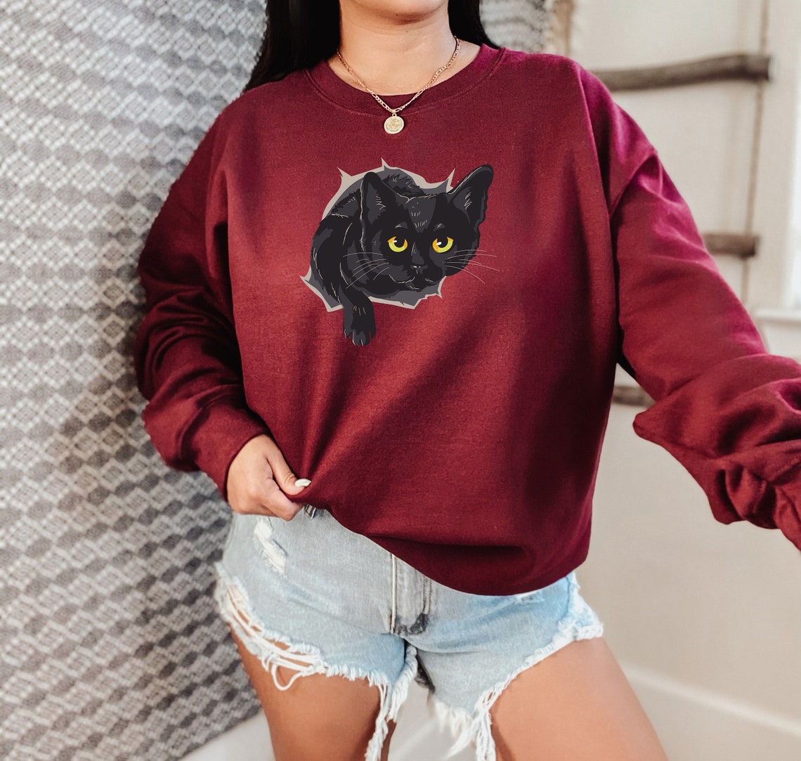 Black Cat Sweatshirt Cat Mom Sweatshirt Cat Sweatshirt Cat - Etsy
