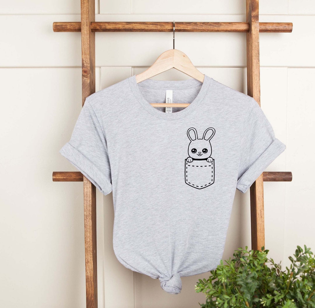 Cute Bunny Pocket T-shirt, Fluffy Bunny Shirt, Mini Rabbit Shirt, Bunny ...
