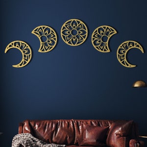 Set of 5 Moon Phases Metal Wall Art, Moon Phases Wall Decor, Gold Moon ...