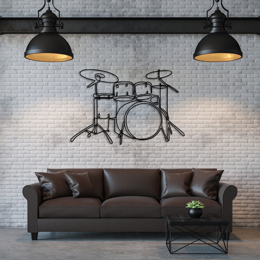 Metal Drum Set Line Art Wall Decor, Modern Music Room Accent, Laser Cut ...