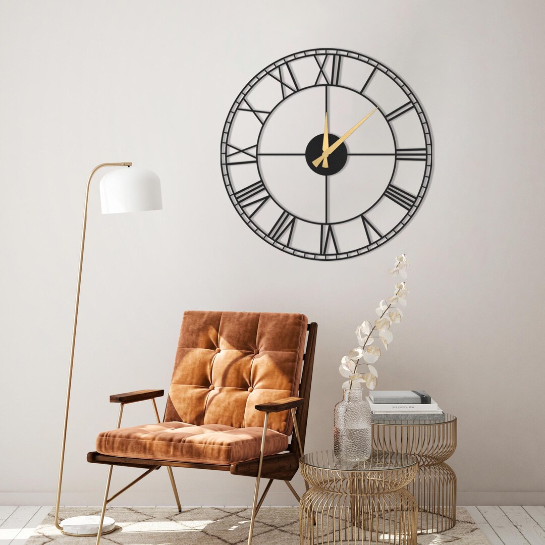 Roman Numerals Metal Wall Clock, Modern Wall Clock, Circle Analog Metal ...