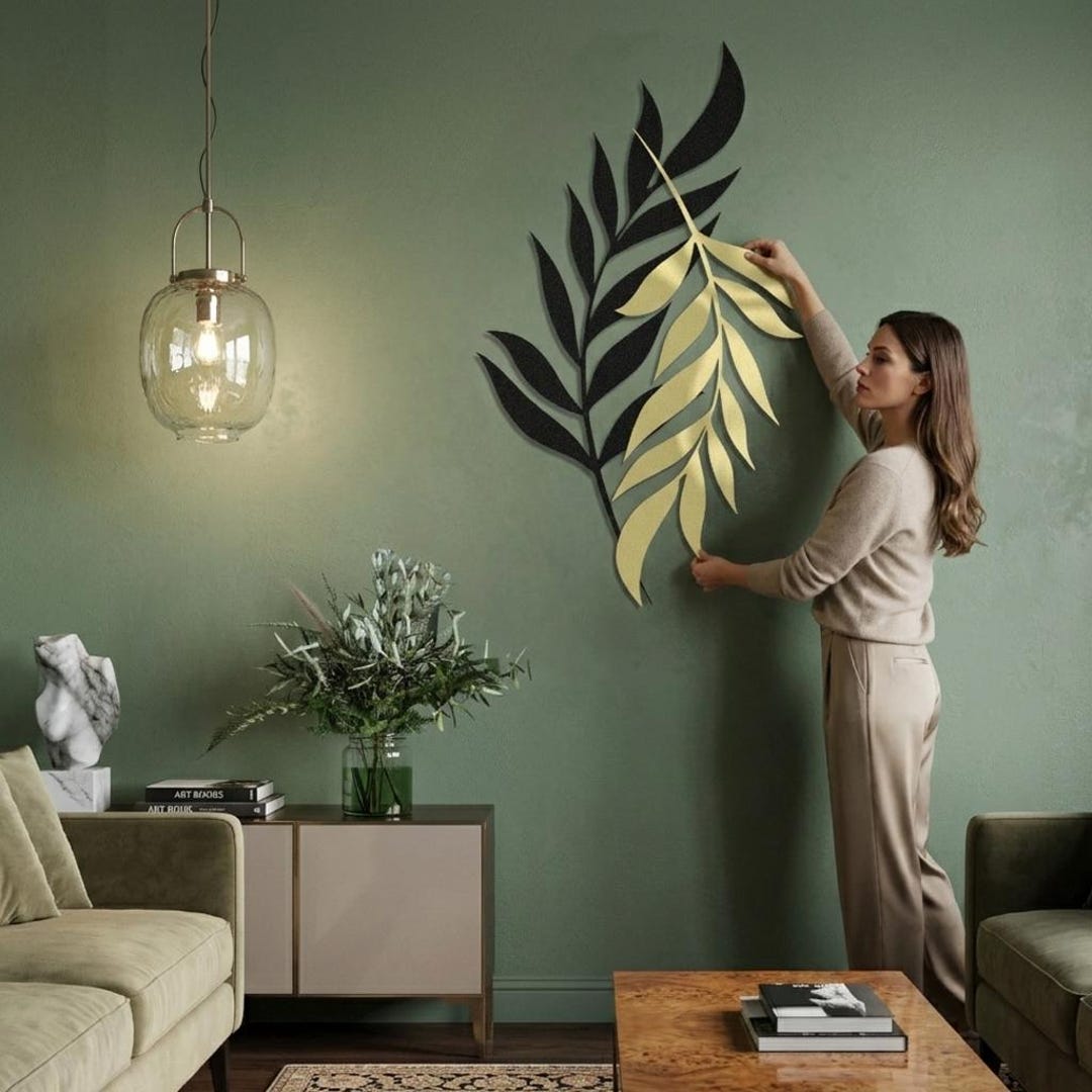 Metal Leaf Wall Art: Botanical Decor, Silver Black Wheat Branch Home ...