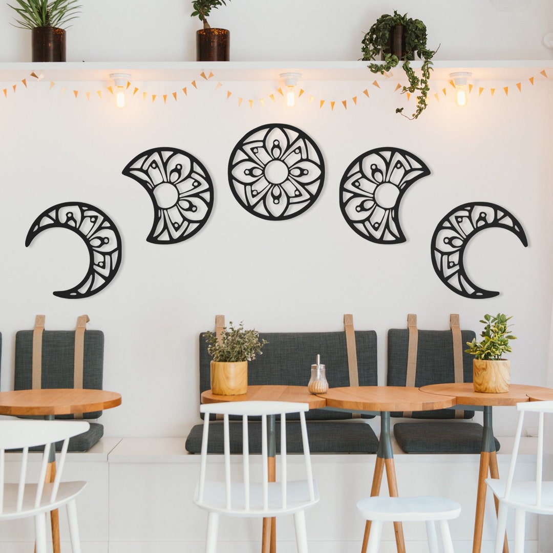 Set of 5 Moon Phases Metal Wall Art, Moon Phases Wall Decor, Gold Moon ...