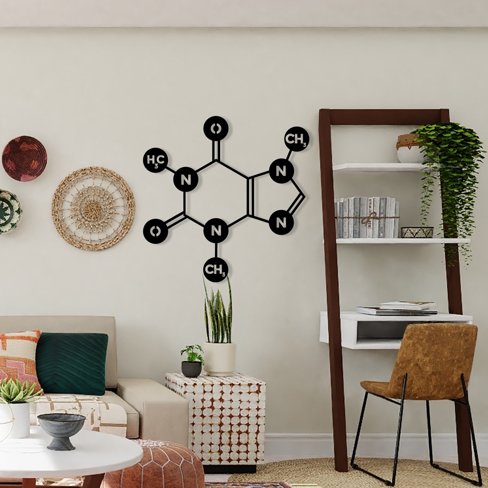 Caffeine Molecule Metal Wall Art, Caffeine Molecule Decor, Wall Decor ...