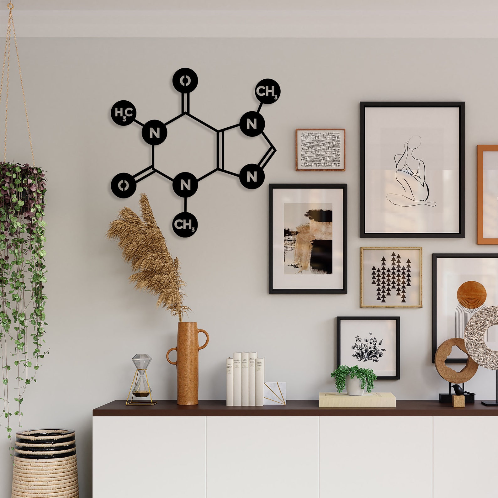 Caffeine Molecule Metal Wall Art, Caffeine Molecule Decor, Wall Decor ...