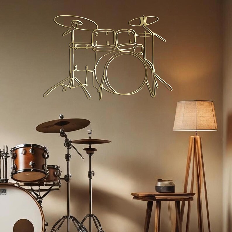Metal Drum Set Line Art Wall Decor, Modern Music Room Accent, Laser Cut ...