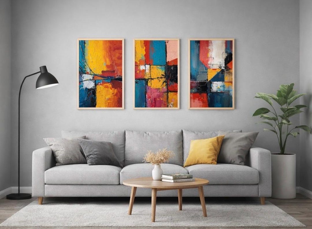 Abstract Triptych Wall Art, Modern Geometric Prints (digital Download ...
