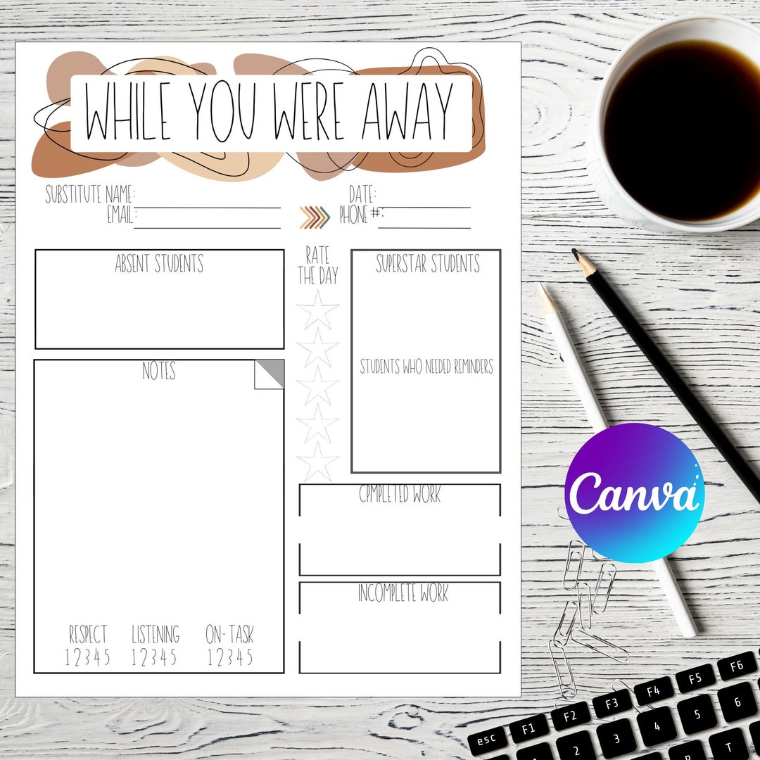 Substitute Teacher, Substitute Teacher Note, While You Were Away ...