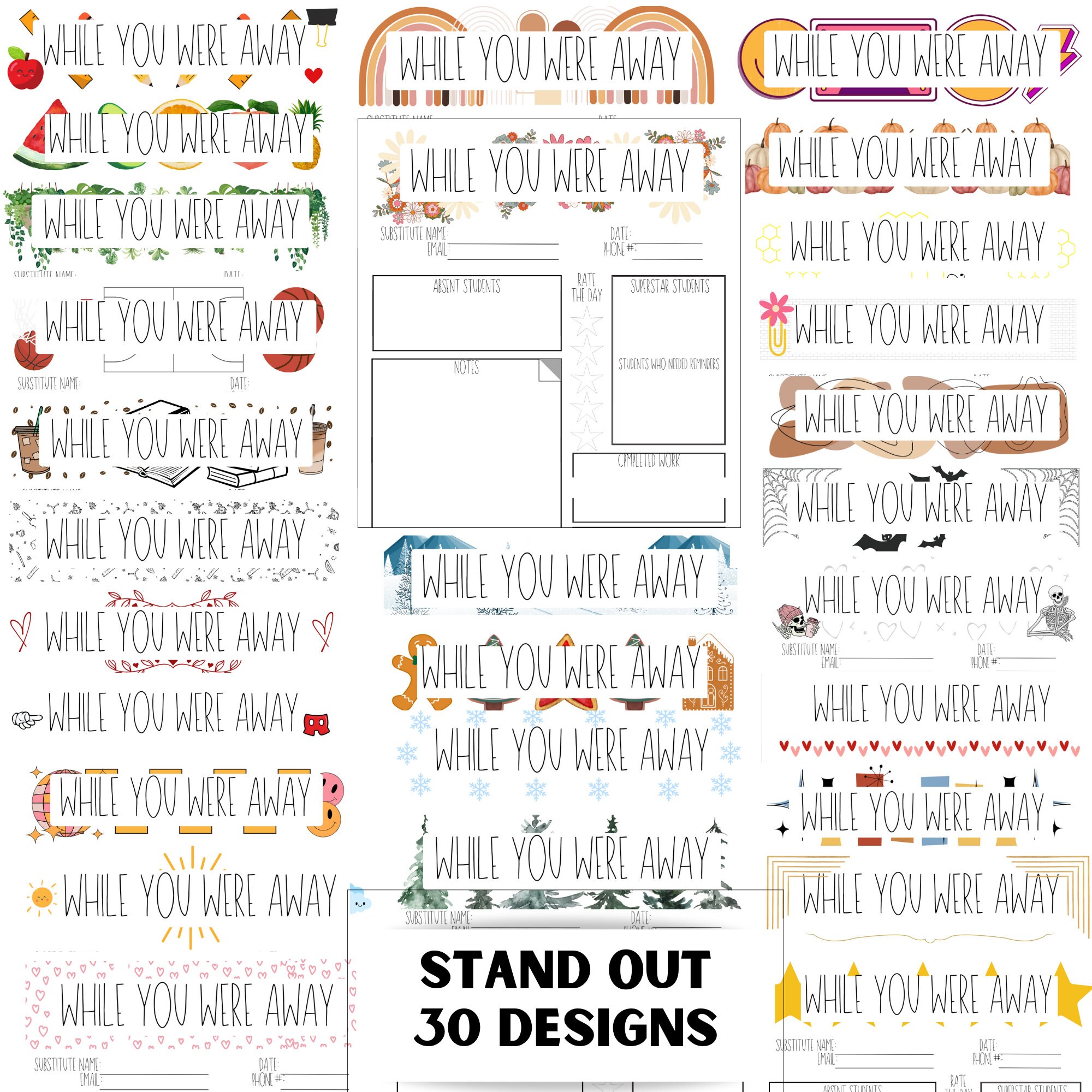 Substitute Teacher Note, While You Were Away, Classroom Communication ...