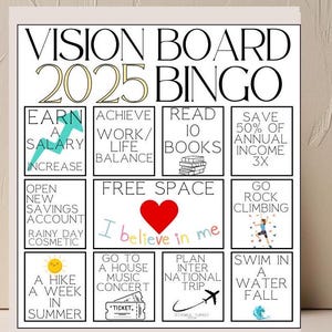 Printable 2025 Bingo Card, 2025 Vision Board Bingo Card, New Year Party ...