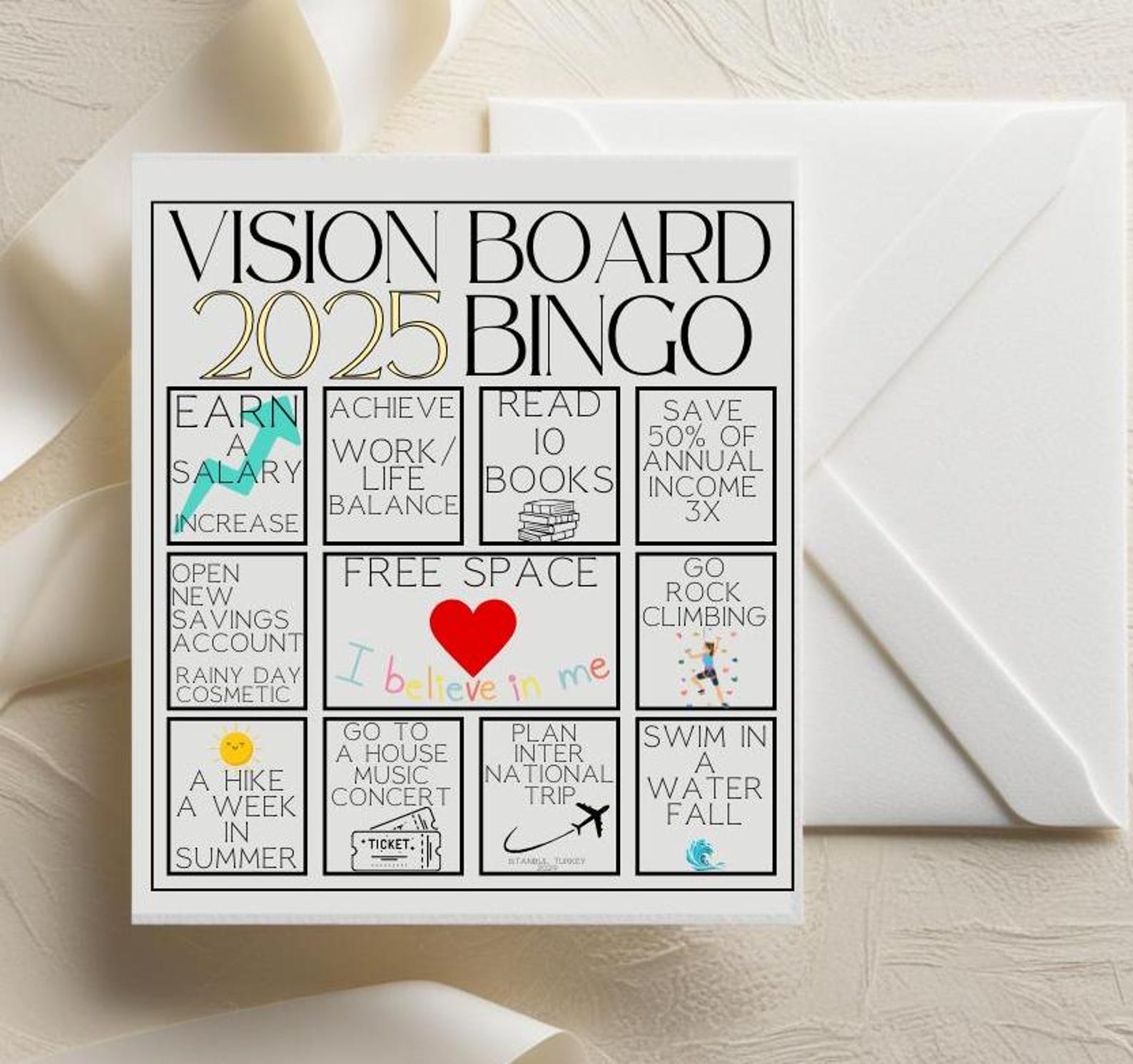 Printable 2025 Bingo Card, 2025 Vision Board Bingo Card, New Year Party ...
