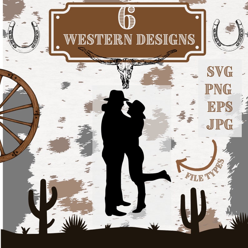 Western Couple SVG Bundle, Cowboy Cowgirl Silhouette, Love & Wedding ...