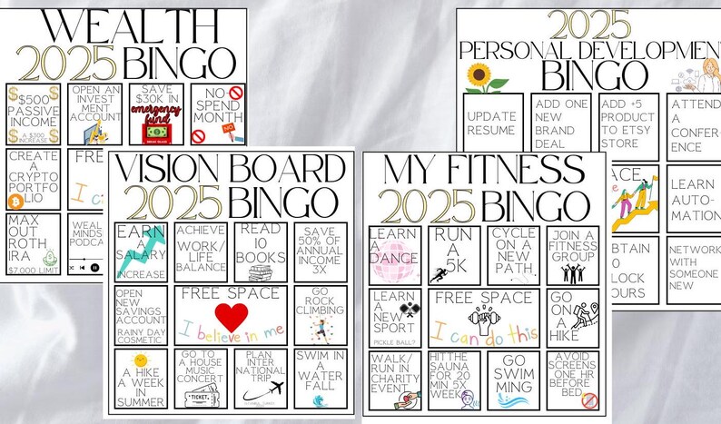 Printable 2025 Bingo Card, 2025 Vision Board Bingo Card, New Year Party ...