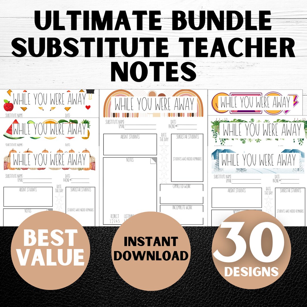 Substitute Teacher Note, While You Were Away, Classroom Communication ...