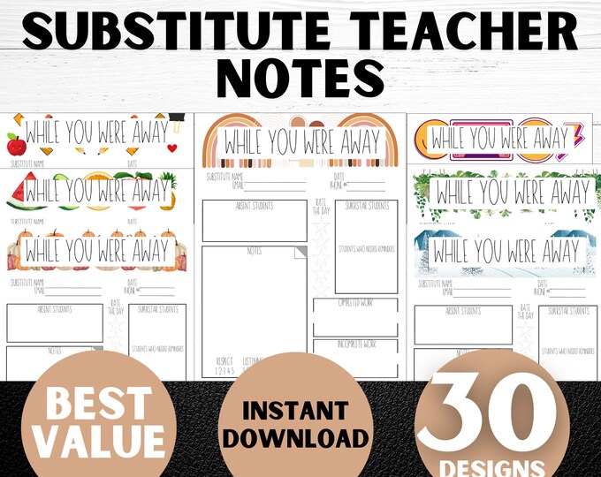 Substitute Teacher Note, While You Were Away, Classroom Communication Template, Ultimate Bundle ...