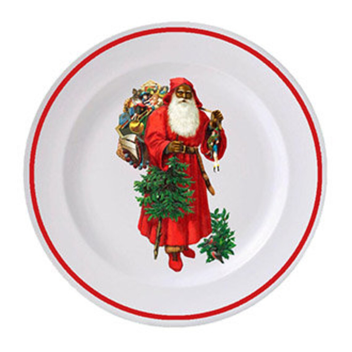 Vintage Black Santa Claus Christmas Round Plastic Disposable Plates ...