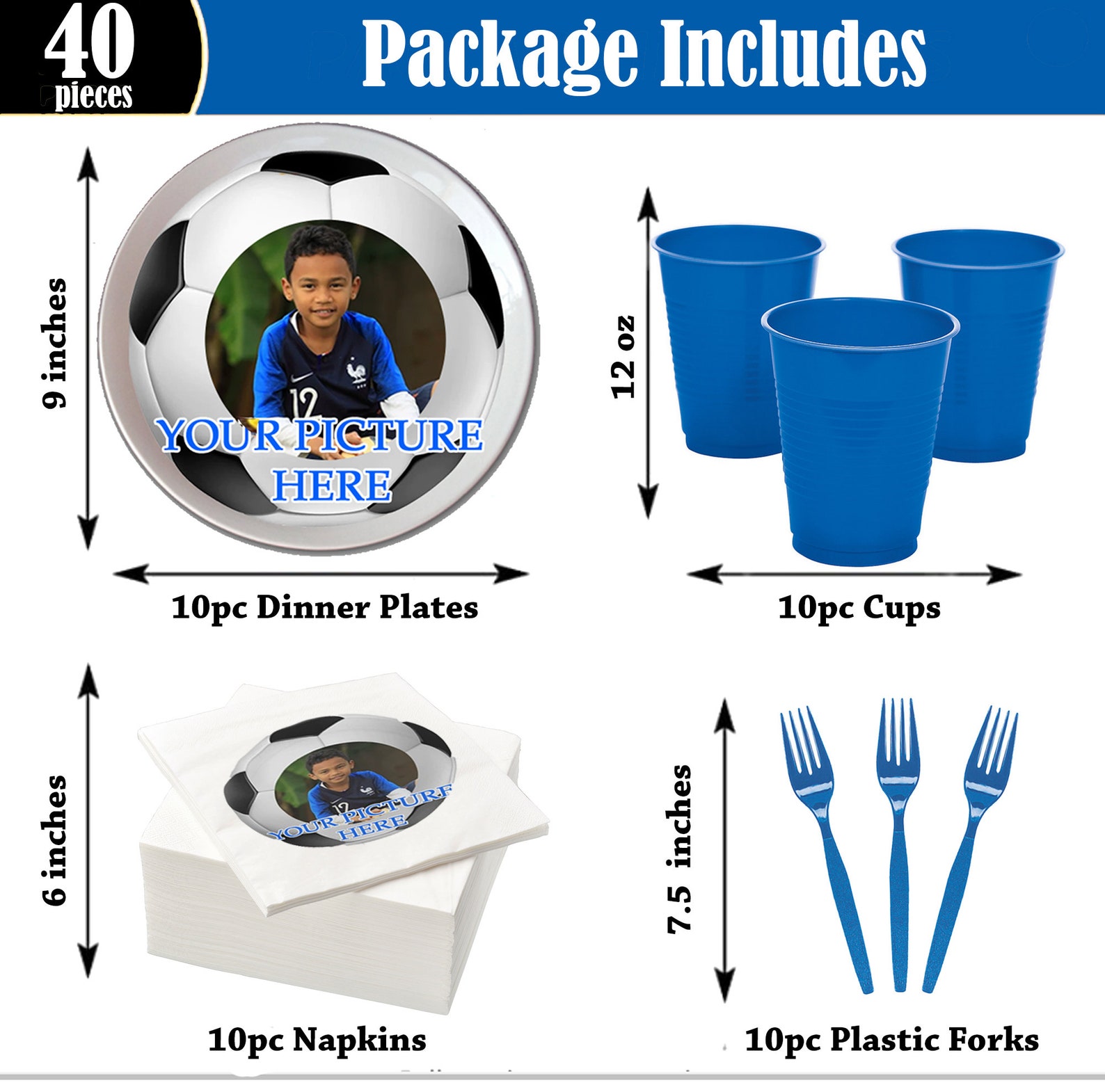 40 Piece Disposable Custom Personalized Party Package for 10 Guests ...