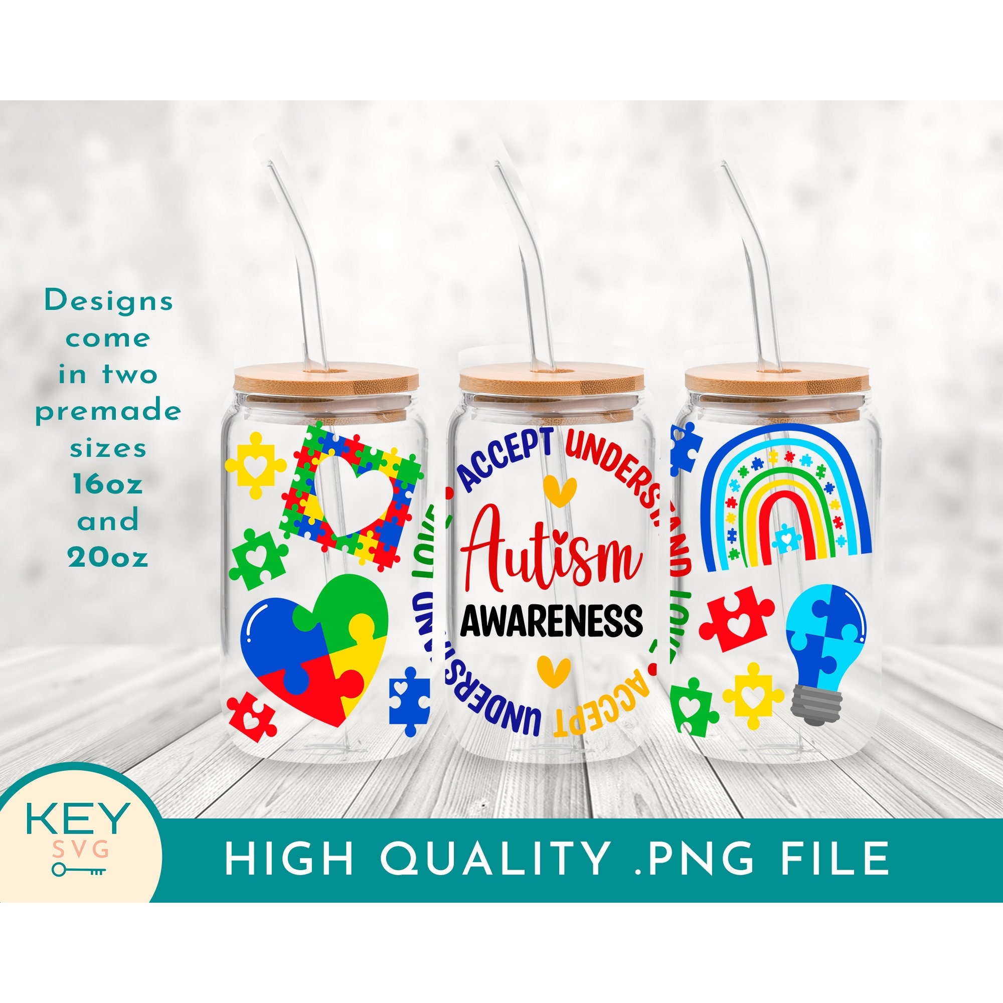 Autism Awareness Wrap Png Sublimation Glass Can Wraps 16oz / 20oz Png ...