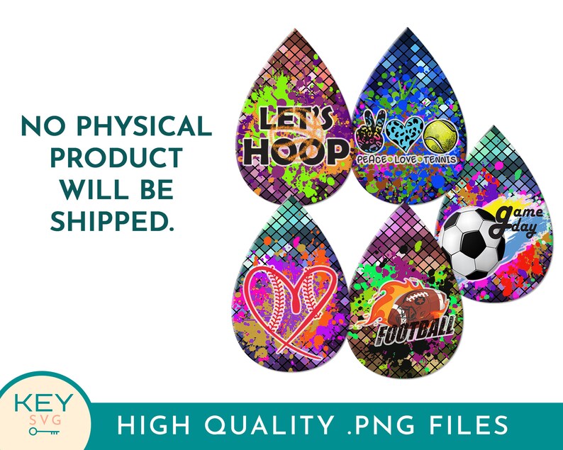 25 Sports Teardrop Earrings Png, Game Day Png, Sports Png, Sublimation ...