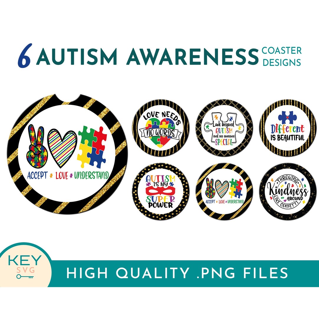 Cute Autism Awareness Car Coaster Png, Be Kind Coasters, Sublimation ...