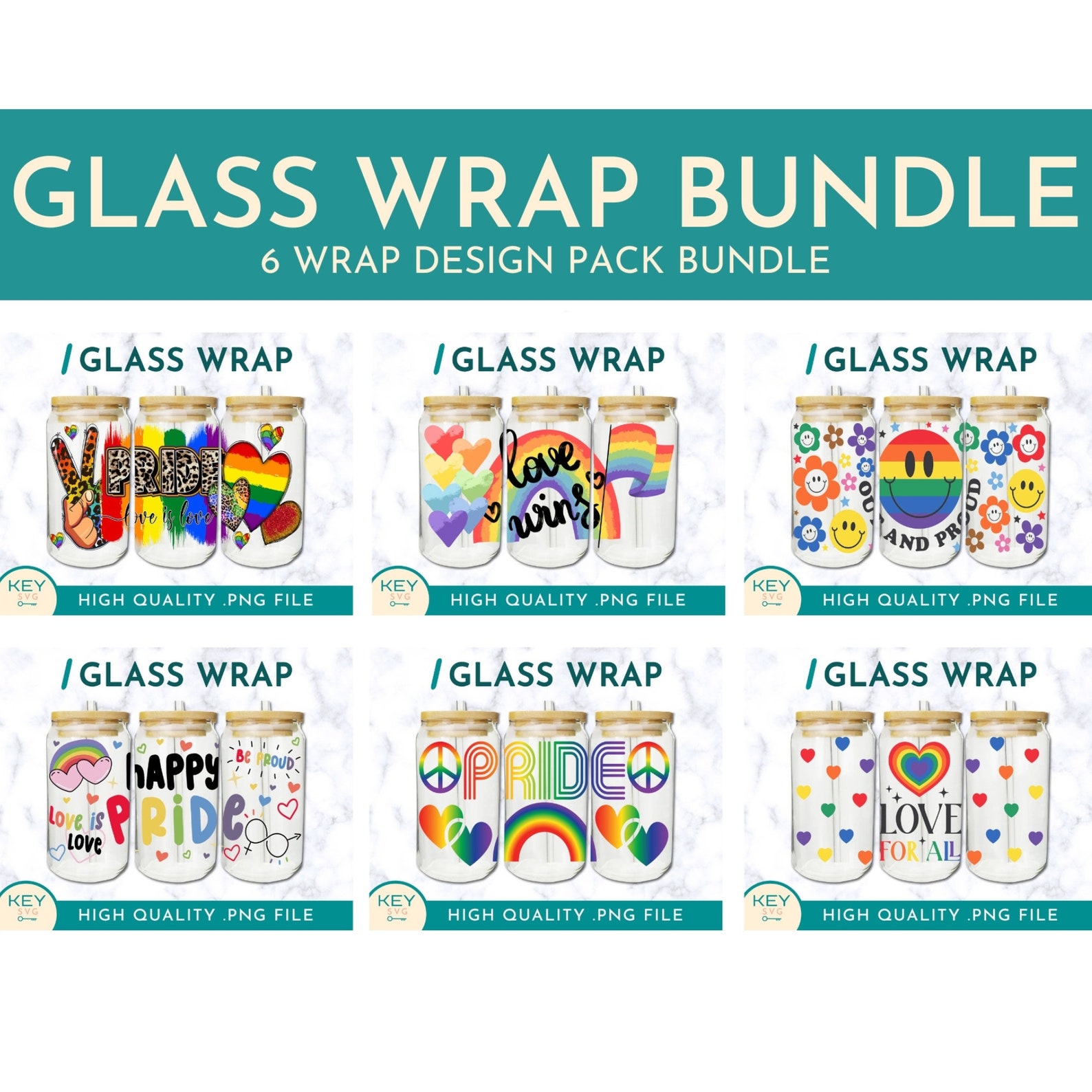 Pride Sublimation Design Bundle, Rainbow Pride Libbey Glass Can Wraps ...