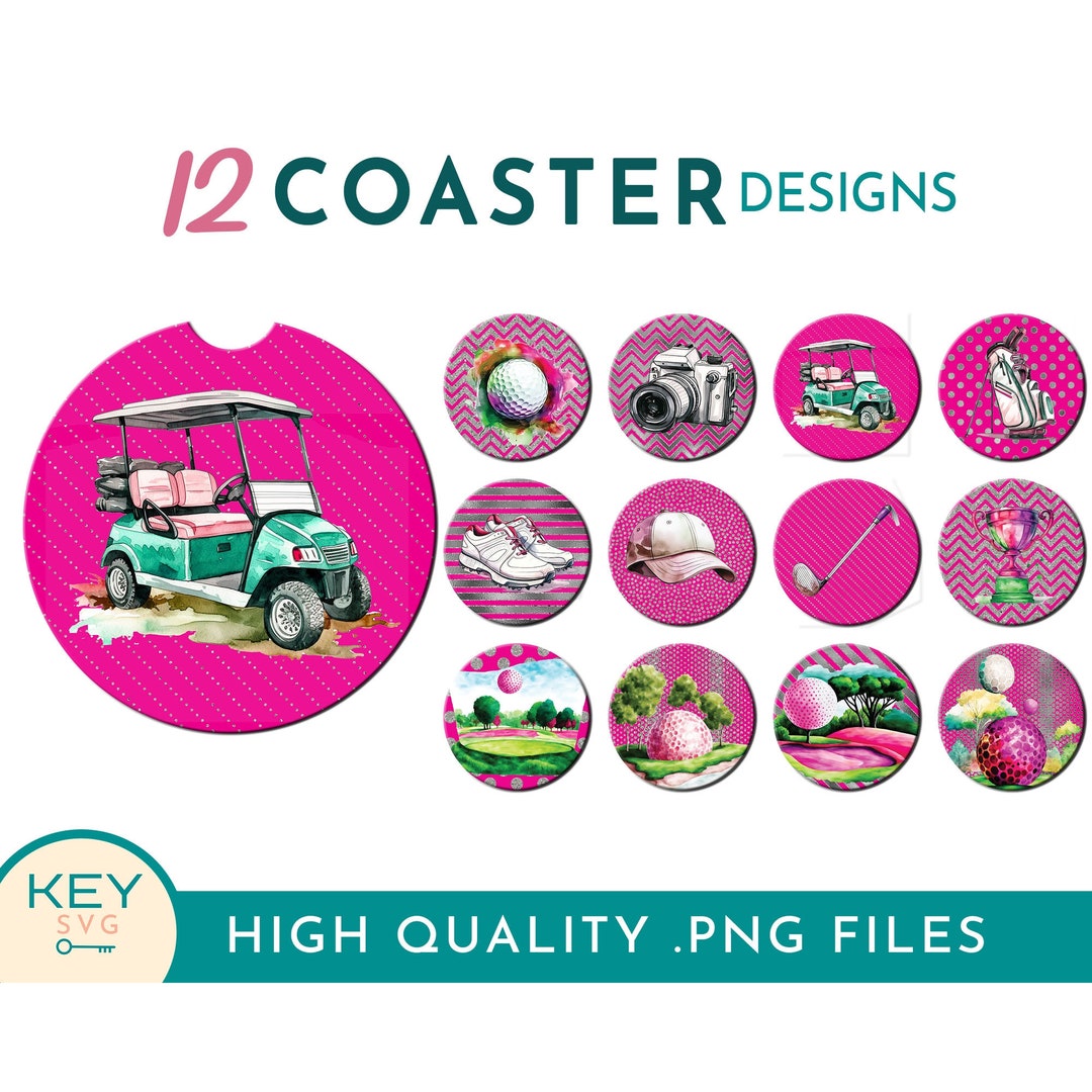 Pink Golf Car Coasters, Golf Png, Cute Golf Gift Car Coaster ...