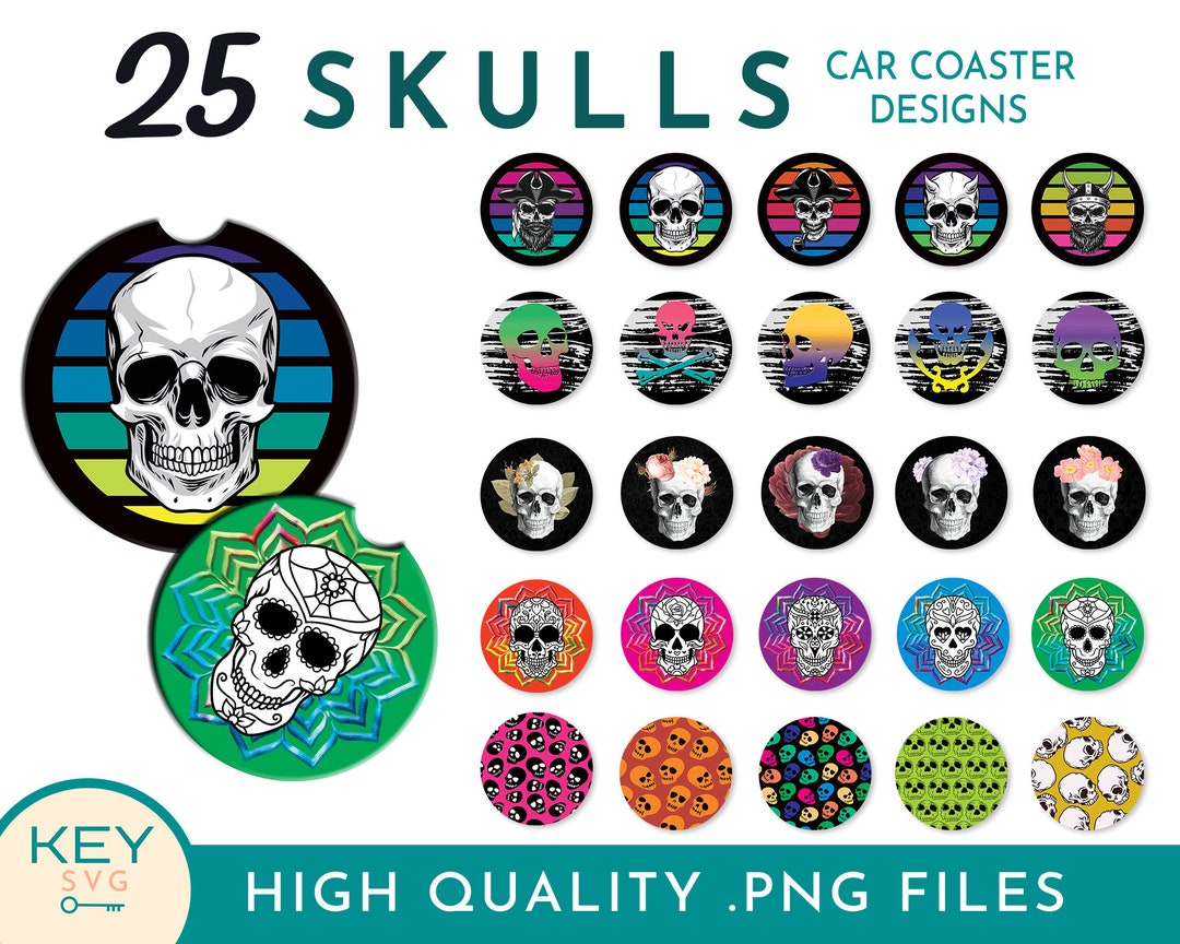 Skull Coaster Sublimation Designs, Car Coaster Png, Skulls Png, Coaster ...
