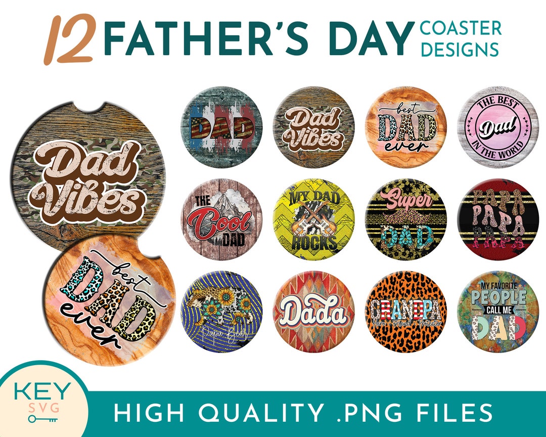 Father's Day Car Coaster Sublimation Designs Png, Best Dad Drink ...