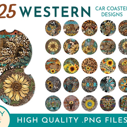 25 Country Western Car Coaster Bundle Png Cowhide Png - Etsy