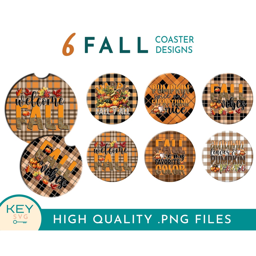 Fall Car Coaster Sublimation Designs Png, Autumn Drink Coaster Designs ...