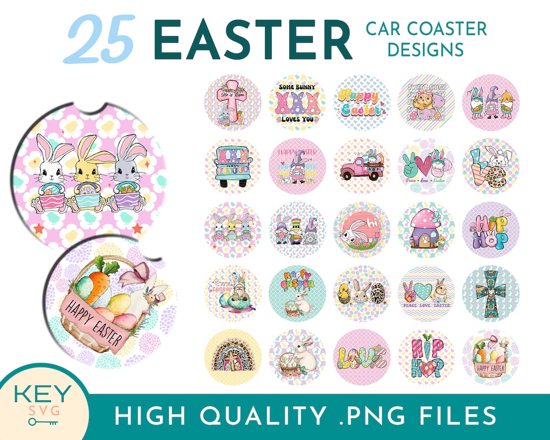 Easter Car Coaster Png, Easter Drink Coaster Sublimation Designs ...