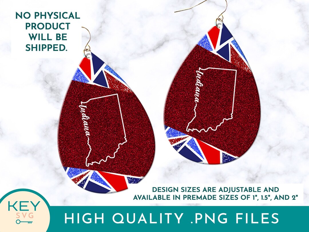 Indiana State Teardrop Sublimation Earring Png, Teardrop Earring Png ...
