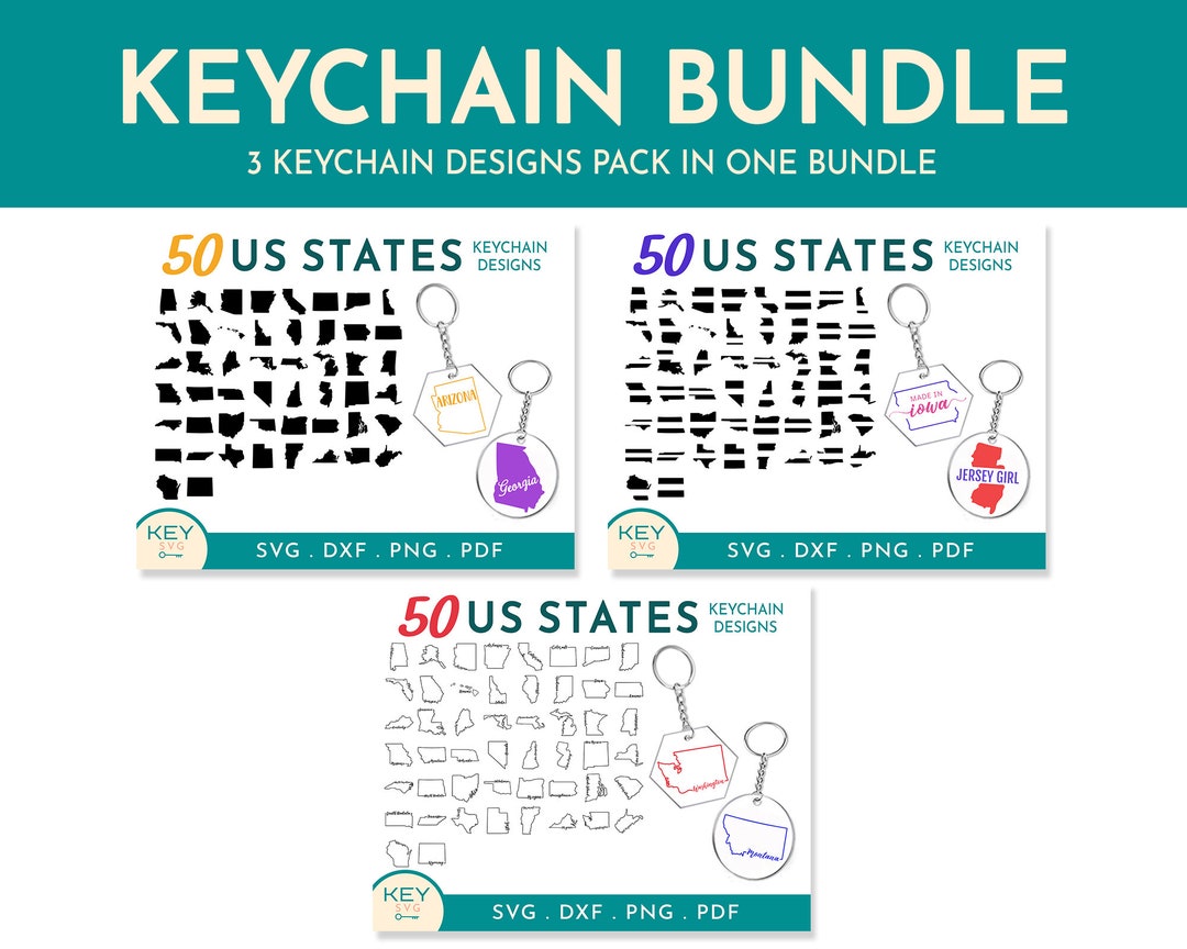 All 50 States Svg Keychain Bundle, Acrylic Keychains States, State Svg ...