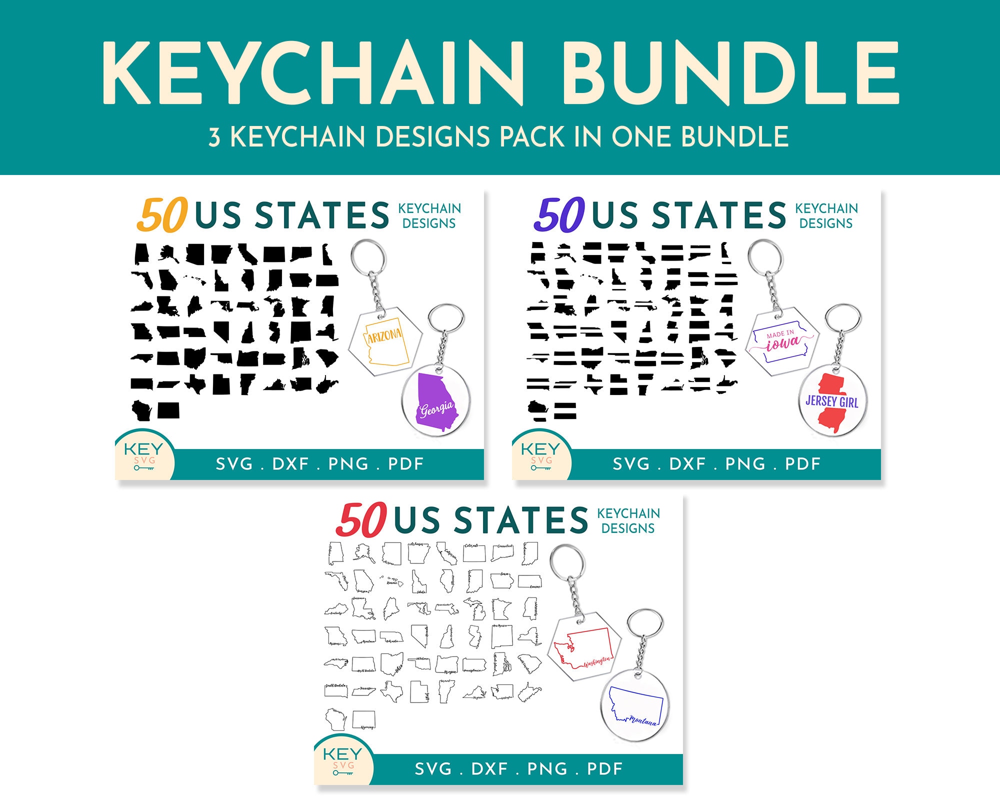 All 50 States Svg Keychain Bundle Acrylic Keychains States | Etsy