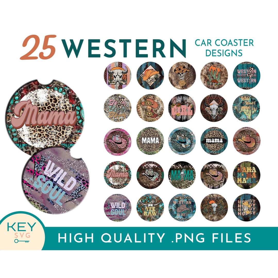 25 Country Western Car Coaster Bundle Png, Cowhide Png, Drink Coaster ...