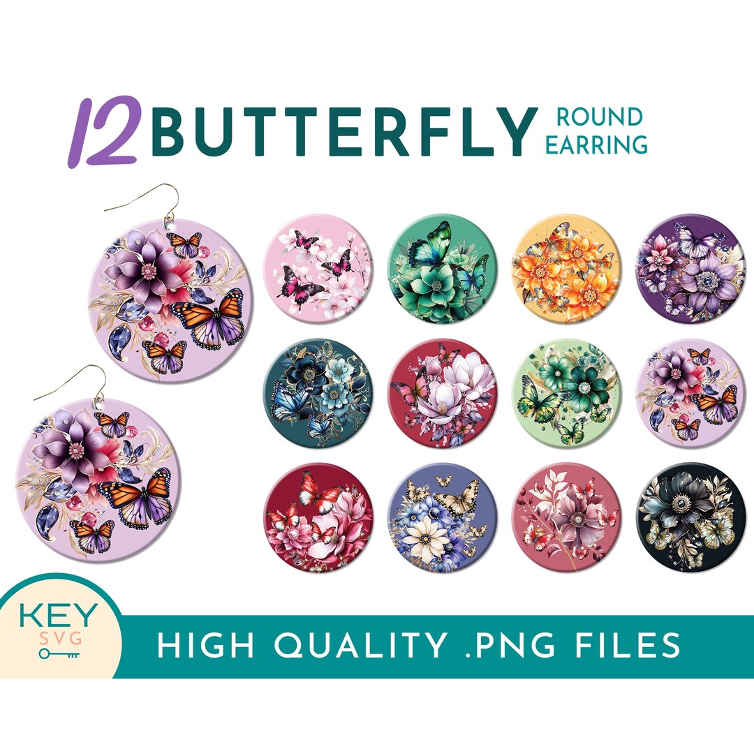 Butterfly Round Earring Png, Sublimation Earring Design Template ...