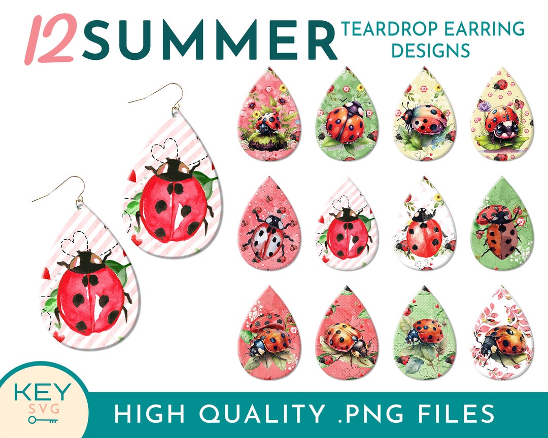Ladybug Earrings Png, Ladybug Teardrop Sublimation Earring Designs Png ...