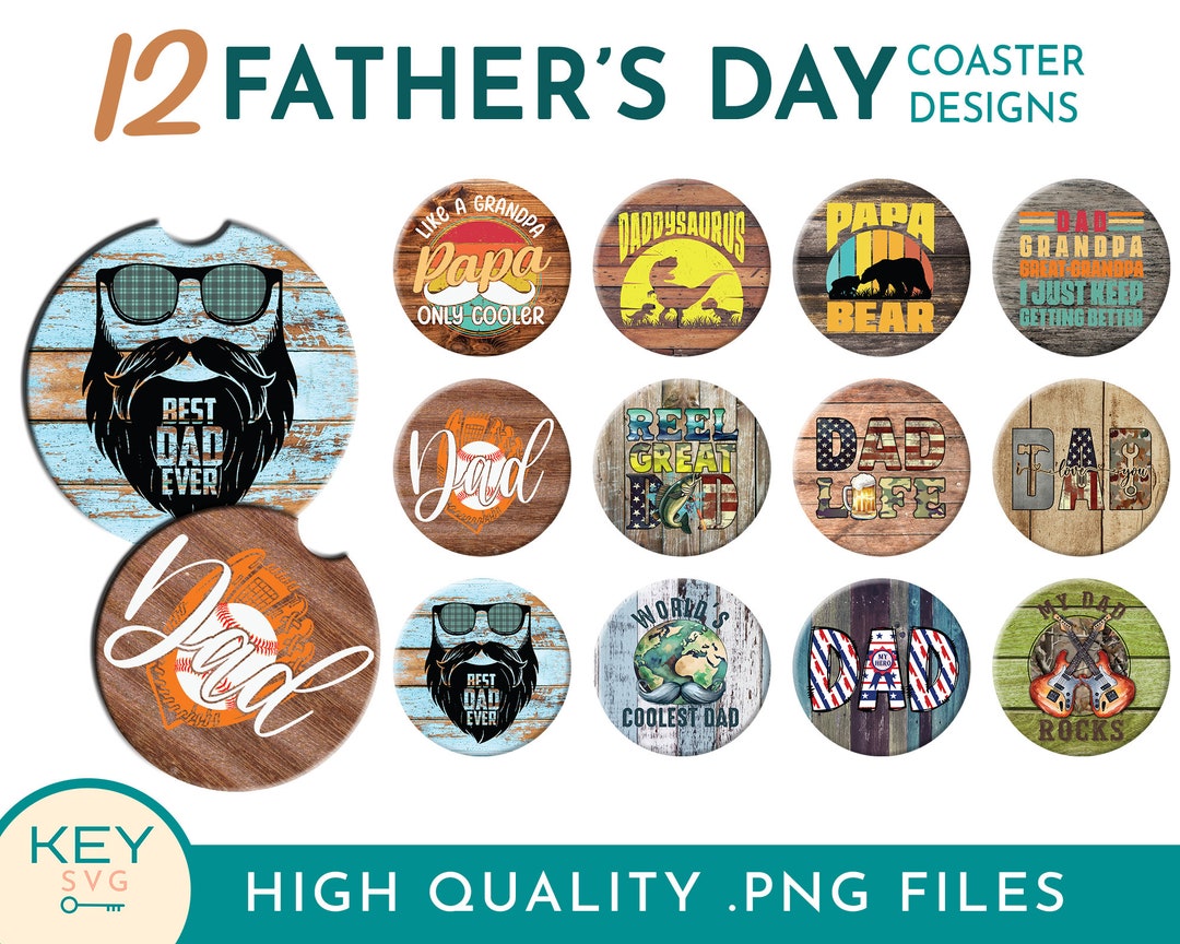 Father's Day Car Coaster Sublimation Designs Png, Best Dad Drink ...