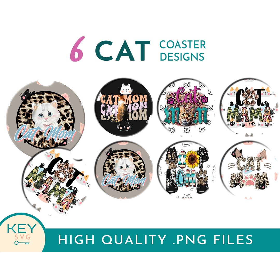 Cat Mom Sublimation Coaster Png, Cat Mama Car Coasters Png, Paw ...