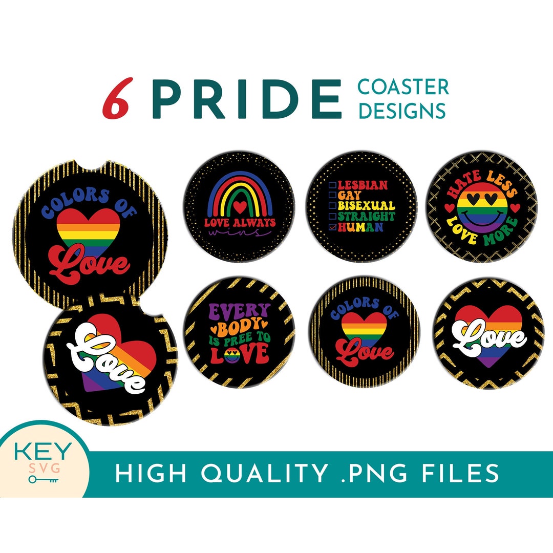 Pride Month Car Coaster Sublimation Designs Png, Drink Coaster LGBT Png ...
