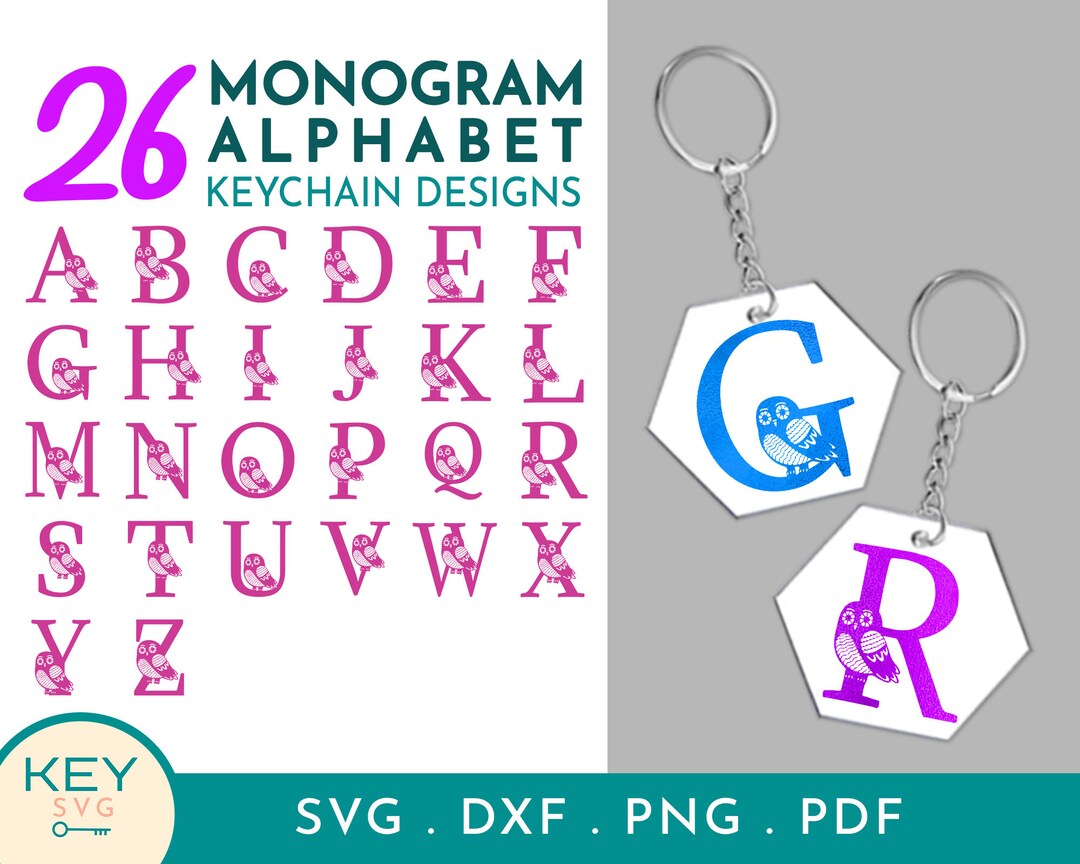 26 Owl Monogram Svg, Bird Svg, Monogram SVG Alphabet, Keychain Svg ...