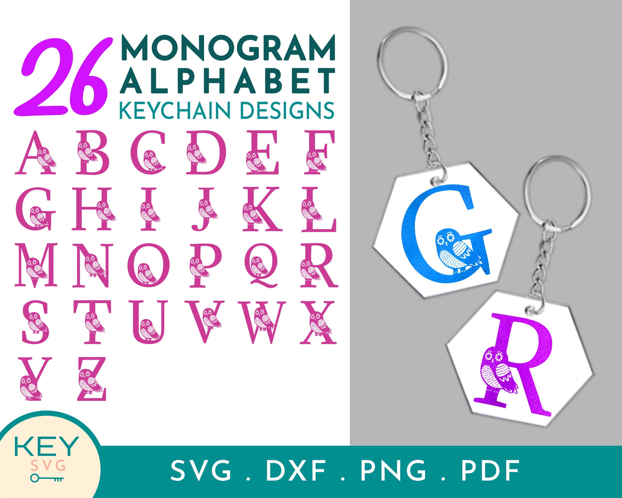 26 Owl Monogram Svg Bird Svg Monogram SVG Alphabet Keychain - Etsy