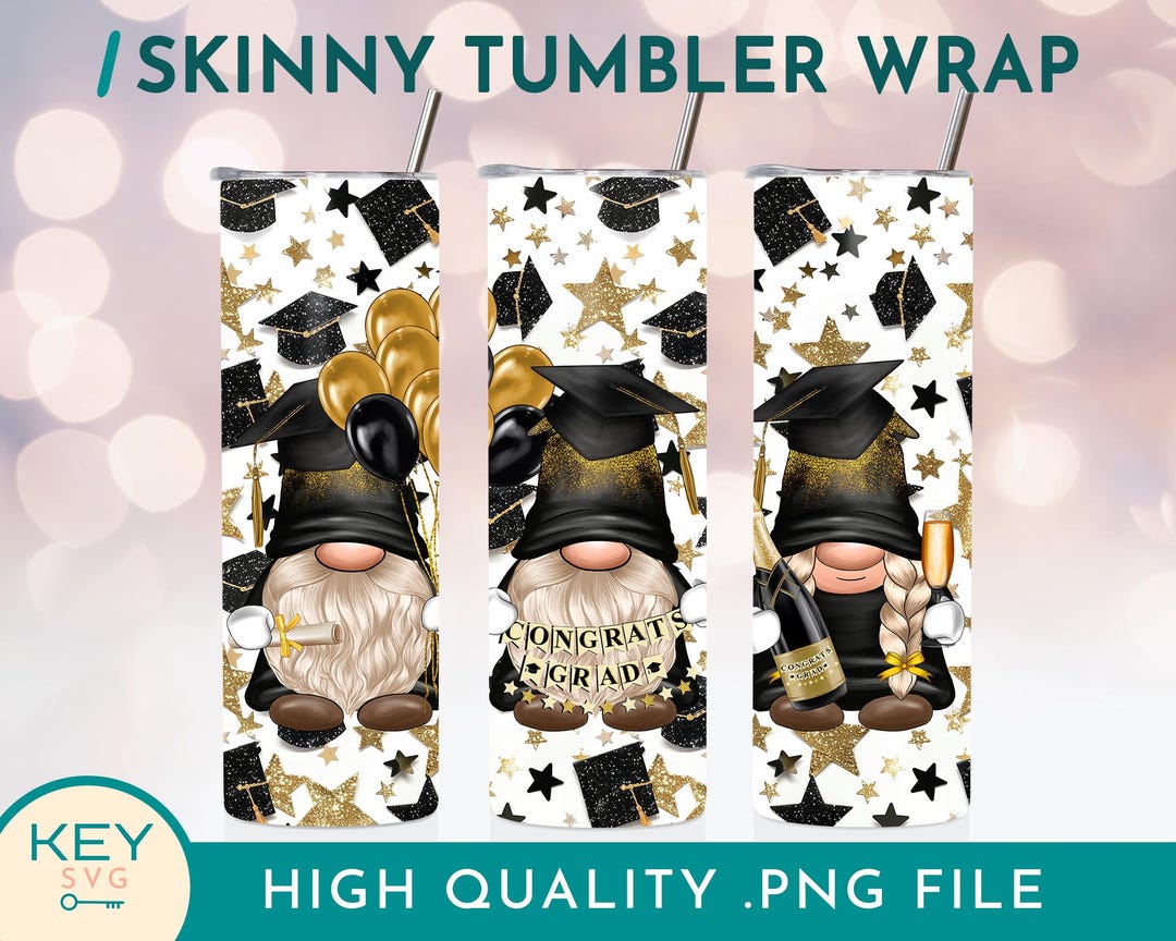 Congrats Grad Gnomes Png 20oz Skinny Tumbler Wrap, College Graduation ...