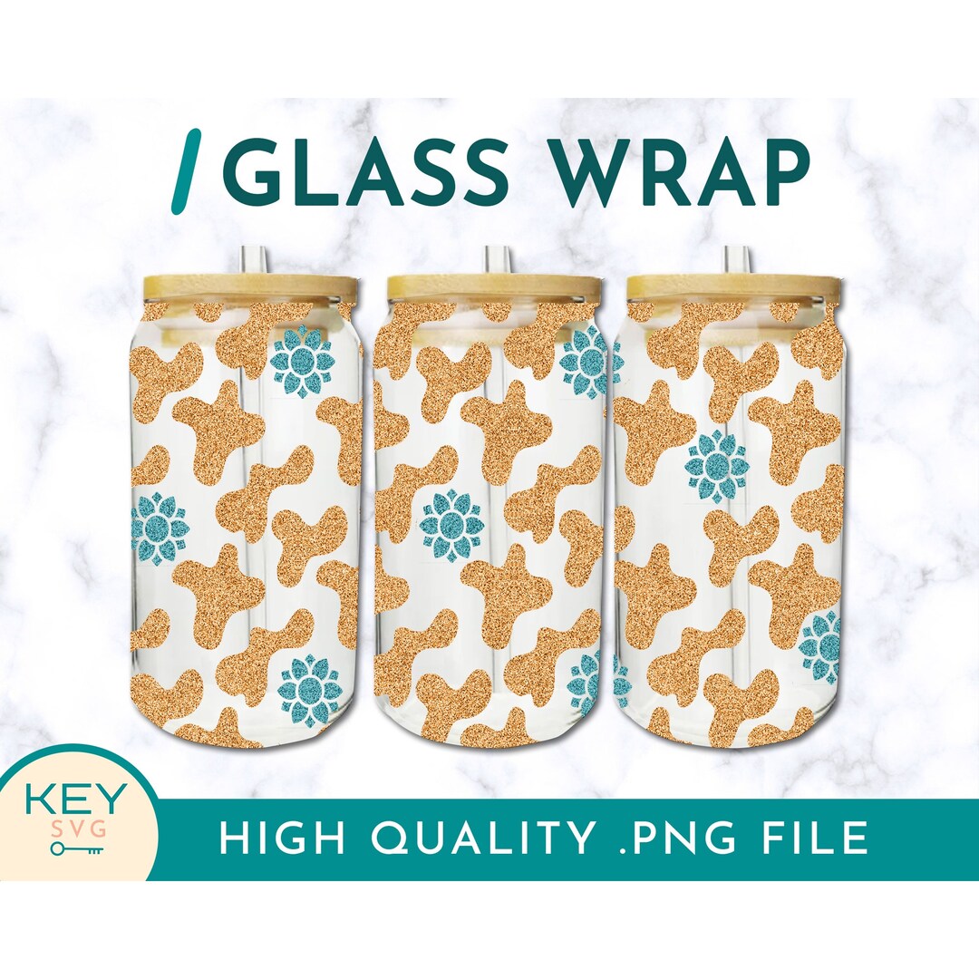 Gold Cow Print Tumbler Wrap Png Sublimation Glass Can Wraps 16oz / 20oz ...