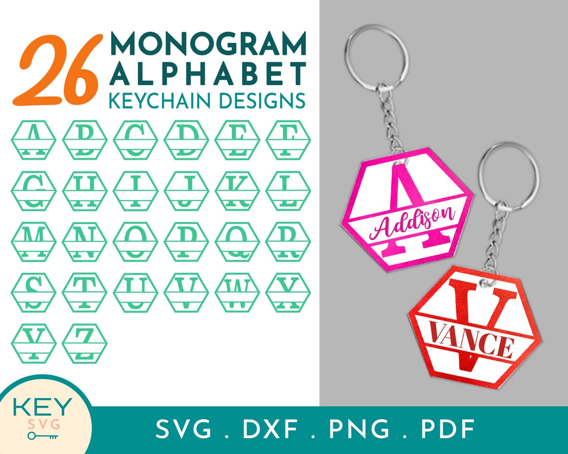 104 Monogram Svg Bundle Monogram SVG Alphabet Keychain Svg - Etsy