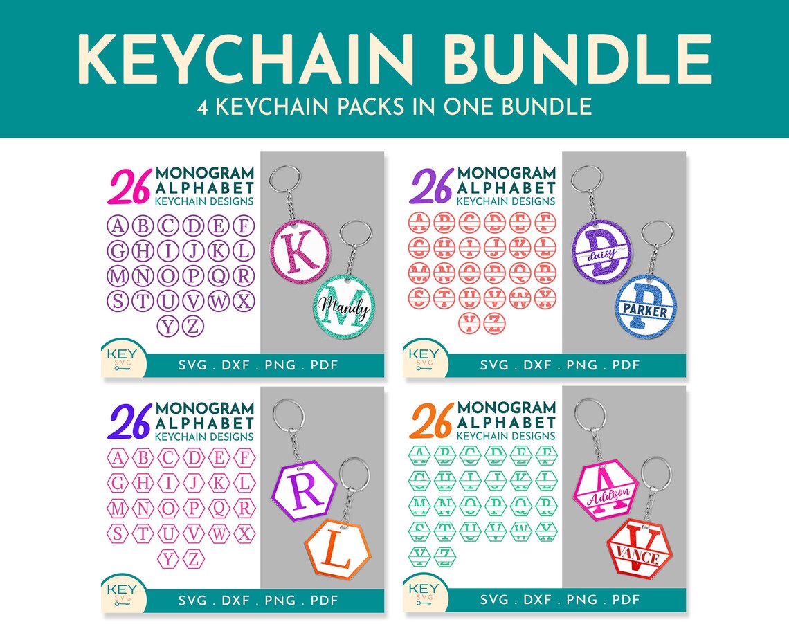 104 Monogram Svg Bundle Monogram SVG Alphabet Keychain Svg | Etsy Canada